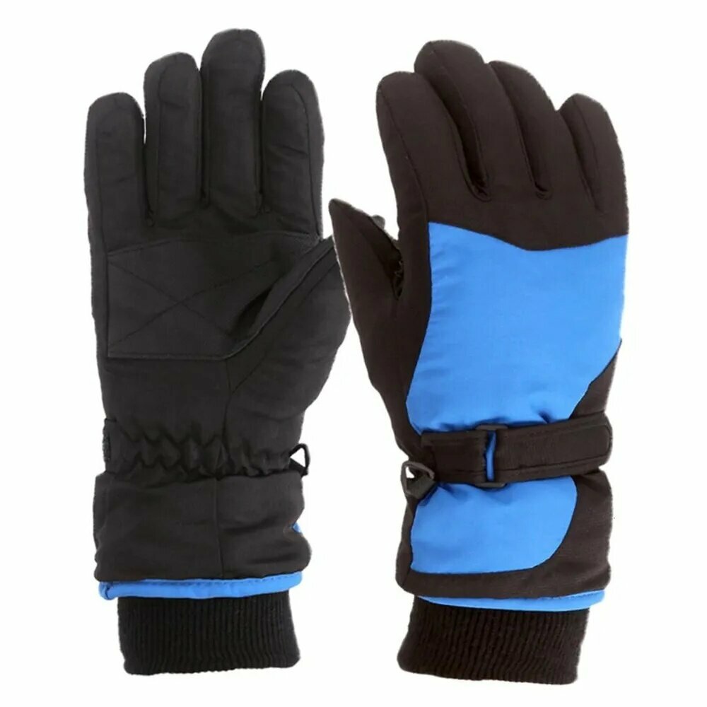 Большие детские лыжные зимние ветрозащитные и водонепроницаемые перчатки для верховой езды-синие-от 11 до 16 лет
