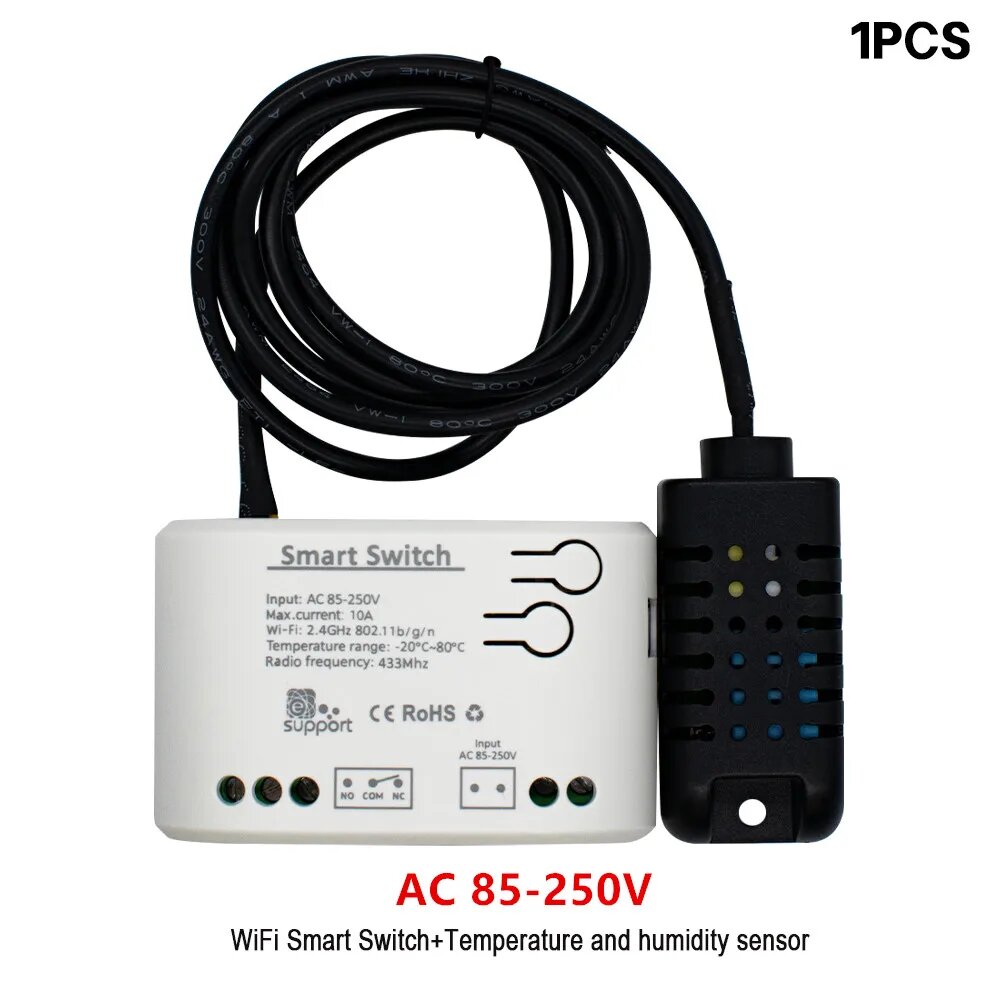 Умный переключатель WiFi 85-250V с датчиком температуры и влажности