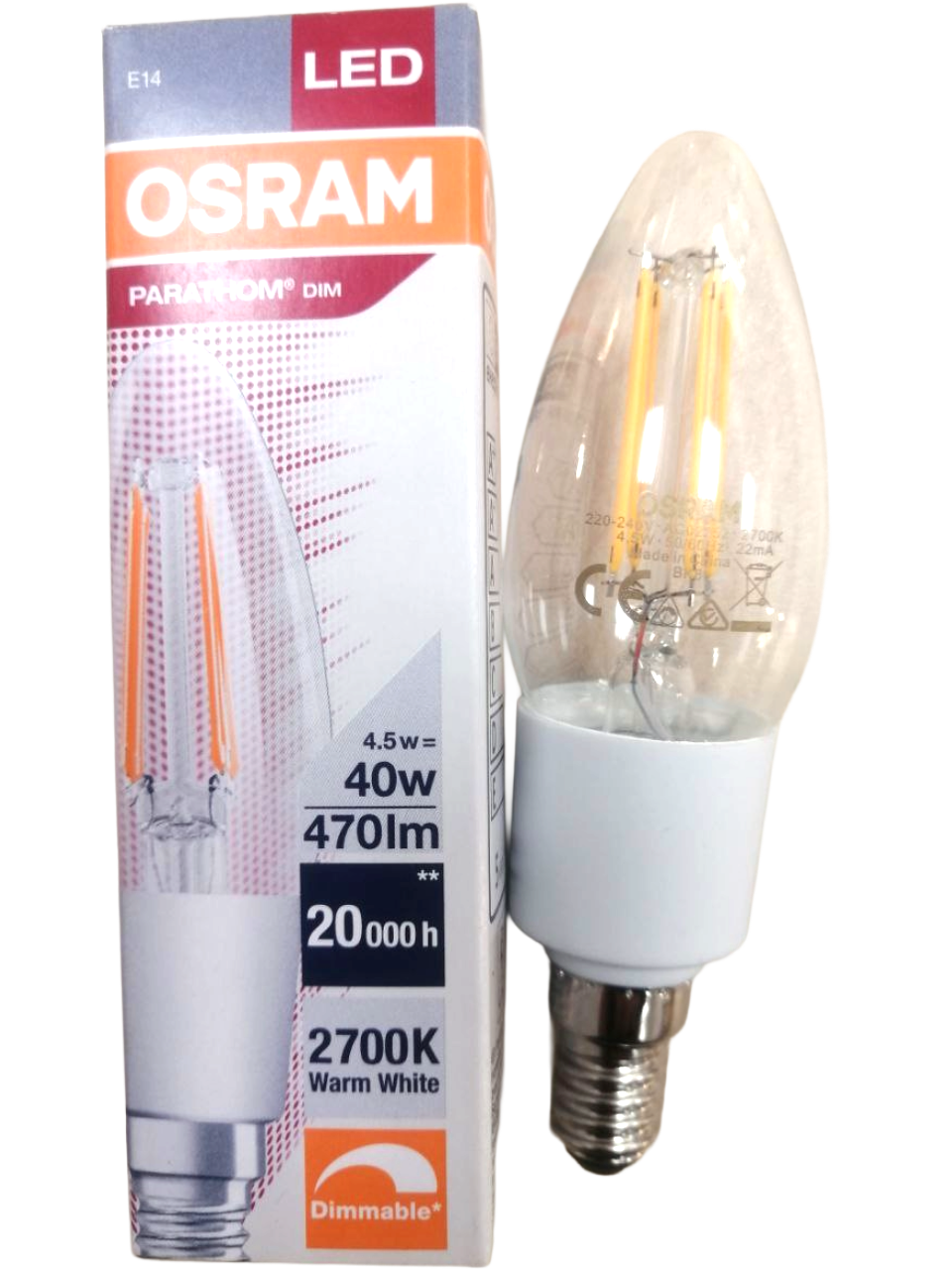 Лампа диммируемая Osram PARATHOM PRO DIM CL B FIL 40 4,5W/827230V CL E14 470 lm свеча прозр FILLED, 4058075816992