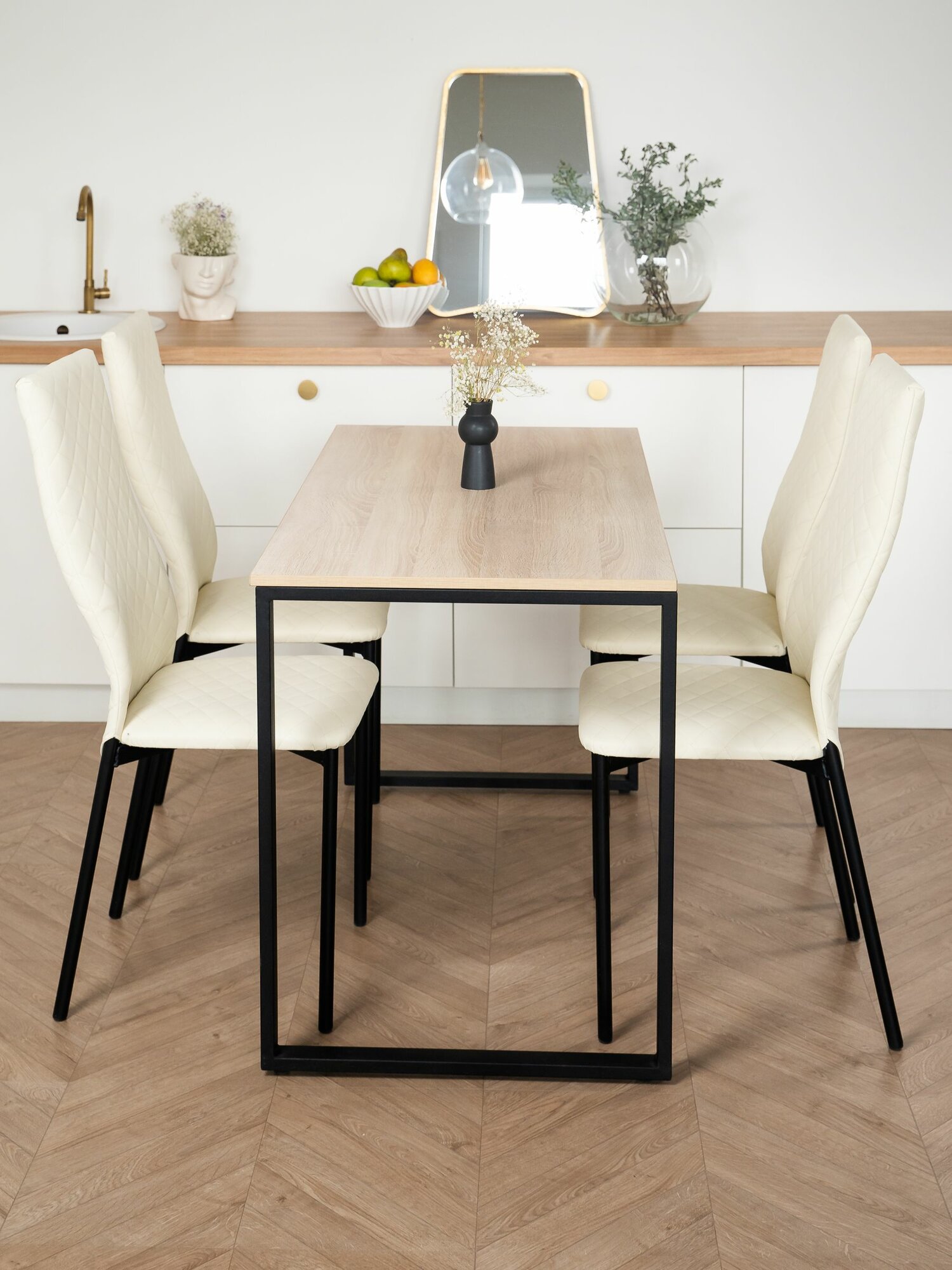 Стулья для кухни и обеденной зоны 4шт комплект, мягкие со спинкой, экокожа, 40 х 40 х 100 см, Бежевый