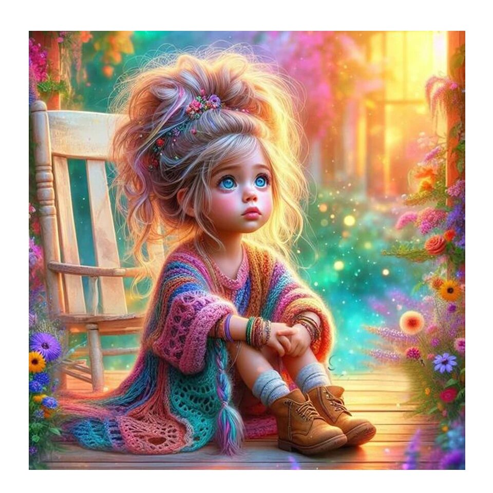 Алмазная живопись "Милая девочка и маленькая собачка"