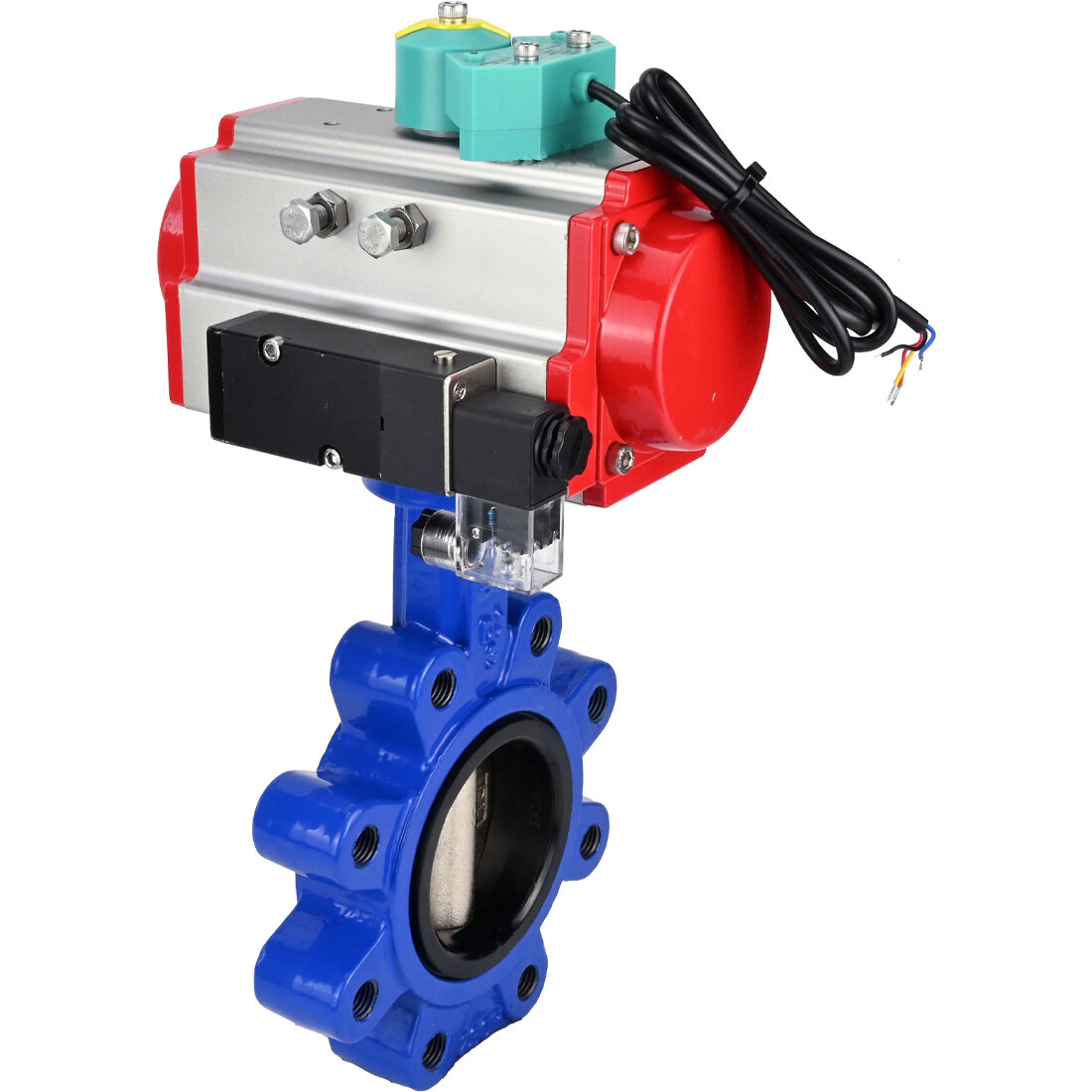 Затвор дисковый поворотный DN. ru QT450-QT450-NBR-2W-Fb-H Ду80 Ру16 межфланцевый, корпус - чугун QT450, диск - чугун QT450, NBR, с пн. приводом SA-105, пн. распределителем PND2-S1EM-52-1NC-J08-220VAC NAMUR и магнит. переключателем МППП-200 (опрессовано)