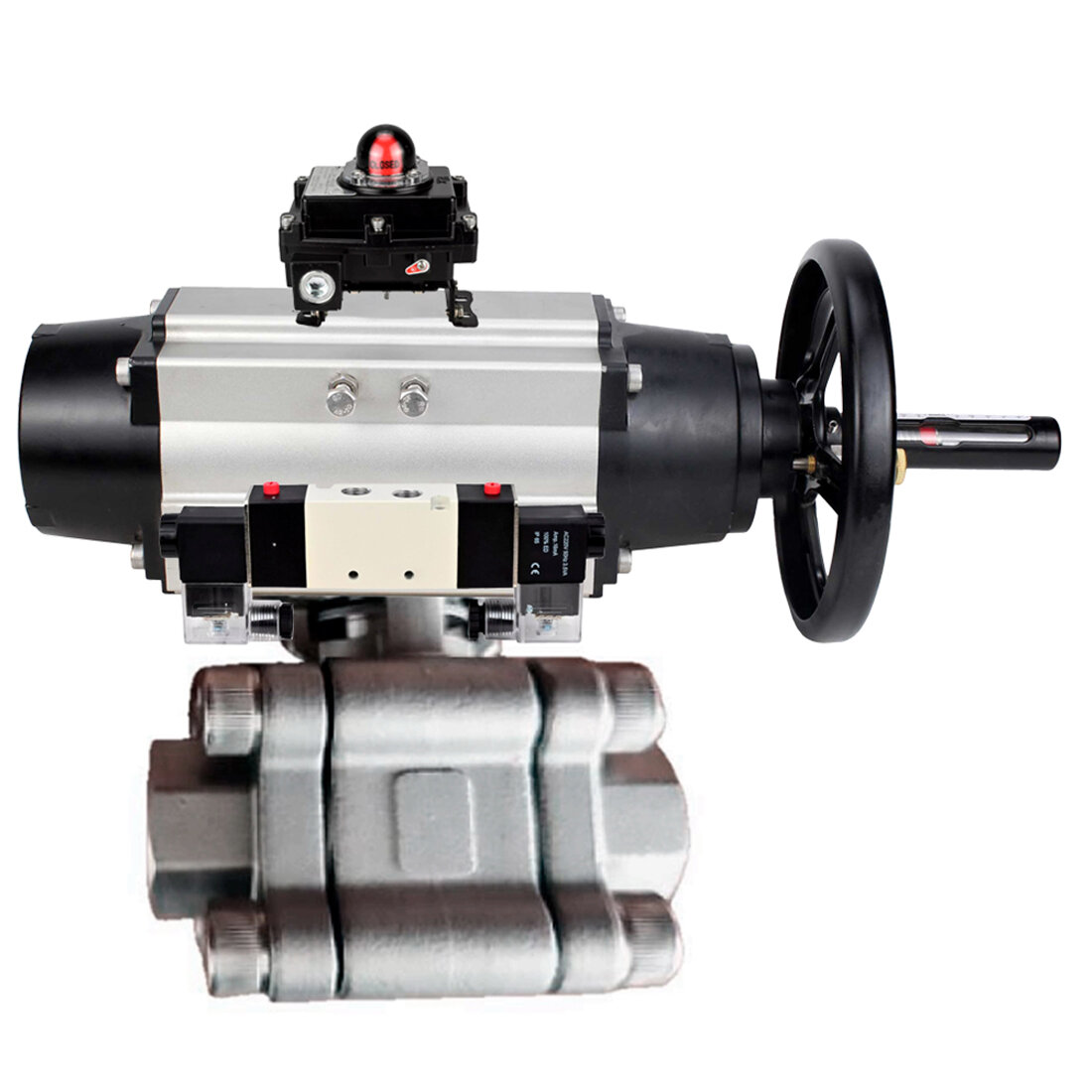 Кран шаровой DN.ru 316-316-PTFE-FP-SW-ISO-H Ду100 Ру63 полнопроходной, корпус - нержавеющая сталь SS316, под приварку, с пневмоприводом DA-105-1, пневмораспределителем PND1-S2EM-52-2-T10-220VAC, БКВ LSB-410-02ExM12-250 (опрессовано)