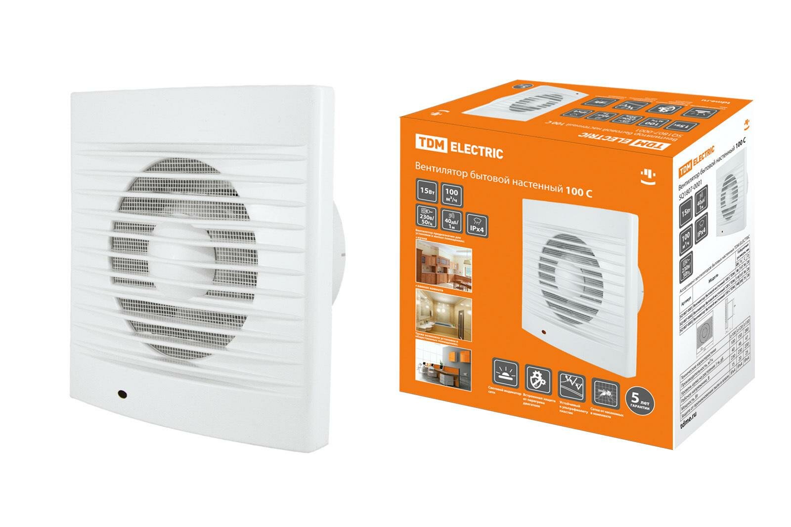 Вентилятор канальный 15ВТ ДИАМ100 произв 100М3/Ч 100С IP34 TDM