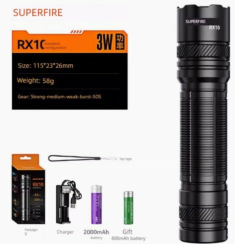 SUPERFIRE RX10 С Фонарём И Батареей 2000 мАч, Перезаряжаемый Портативный Свет Для Приключенческих Походов