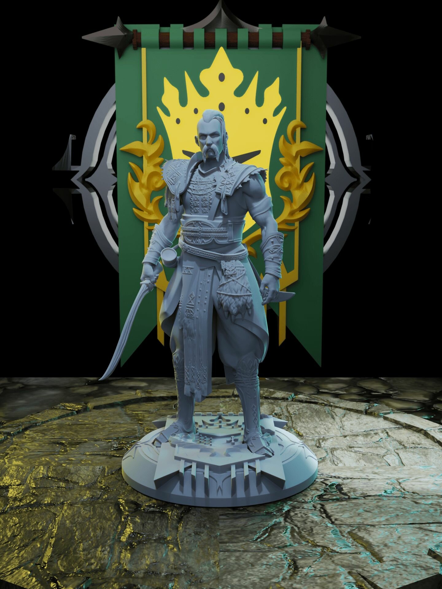 Миниатюра Фигурка RAID Shadow Legends - Taras the Fierce, Тарас Лютый 8,5см 1/24 (ФанАрт, Серая, предназначена для самостоятельной покраски)