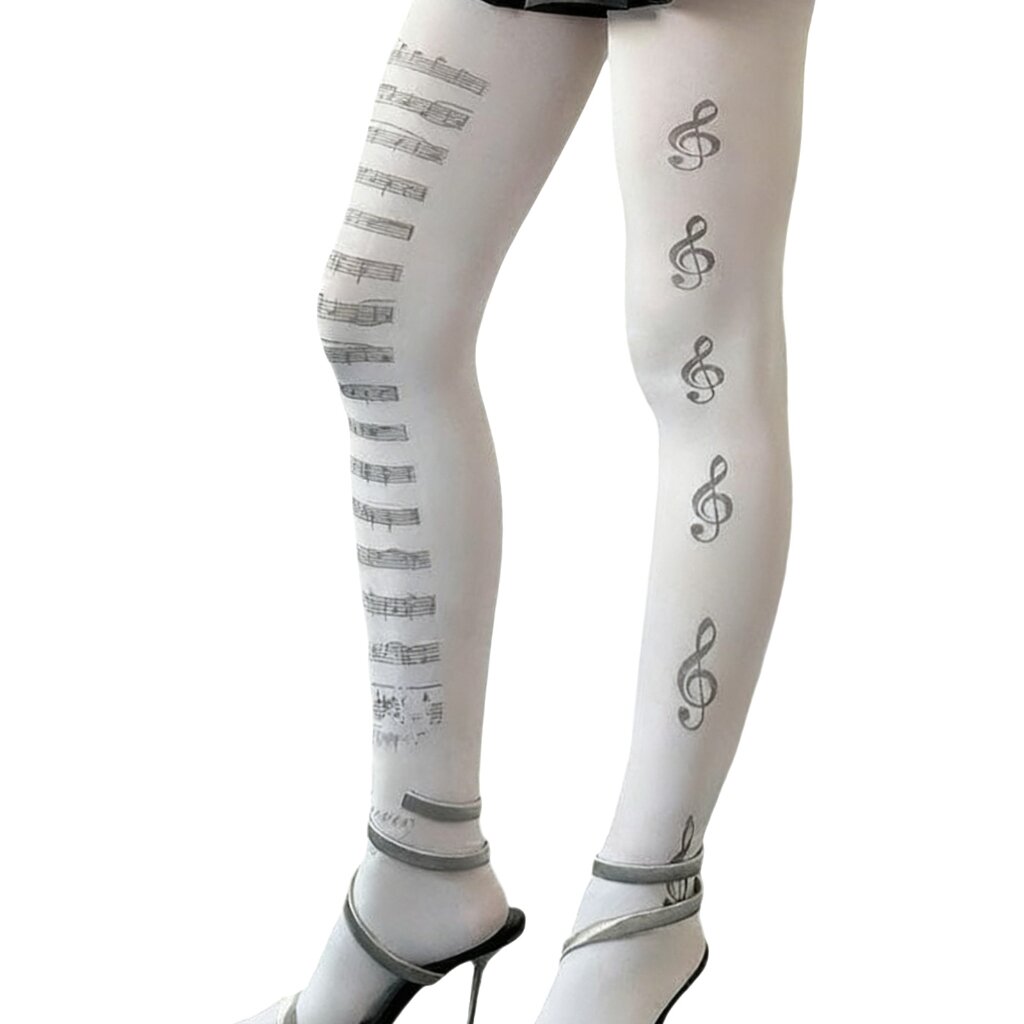 Женская Мода Пианино Белые Колготки Чулки Элегантная Музыкальная Нота С Принтом Непрозрачные Шелковые Колготки Студенческие Чулочно-Носочные Изделия