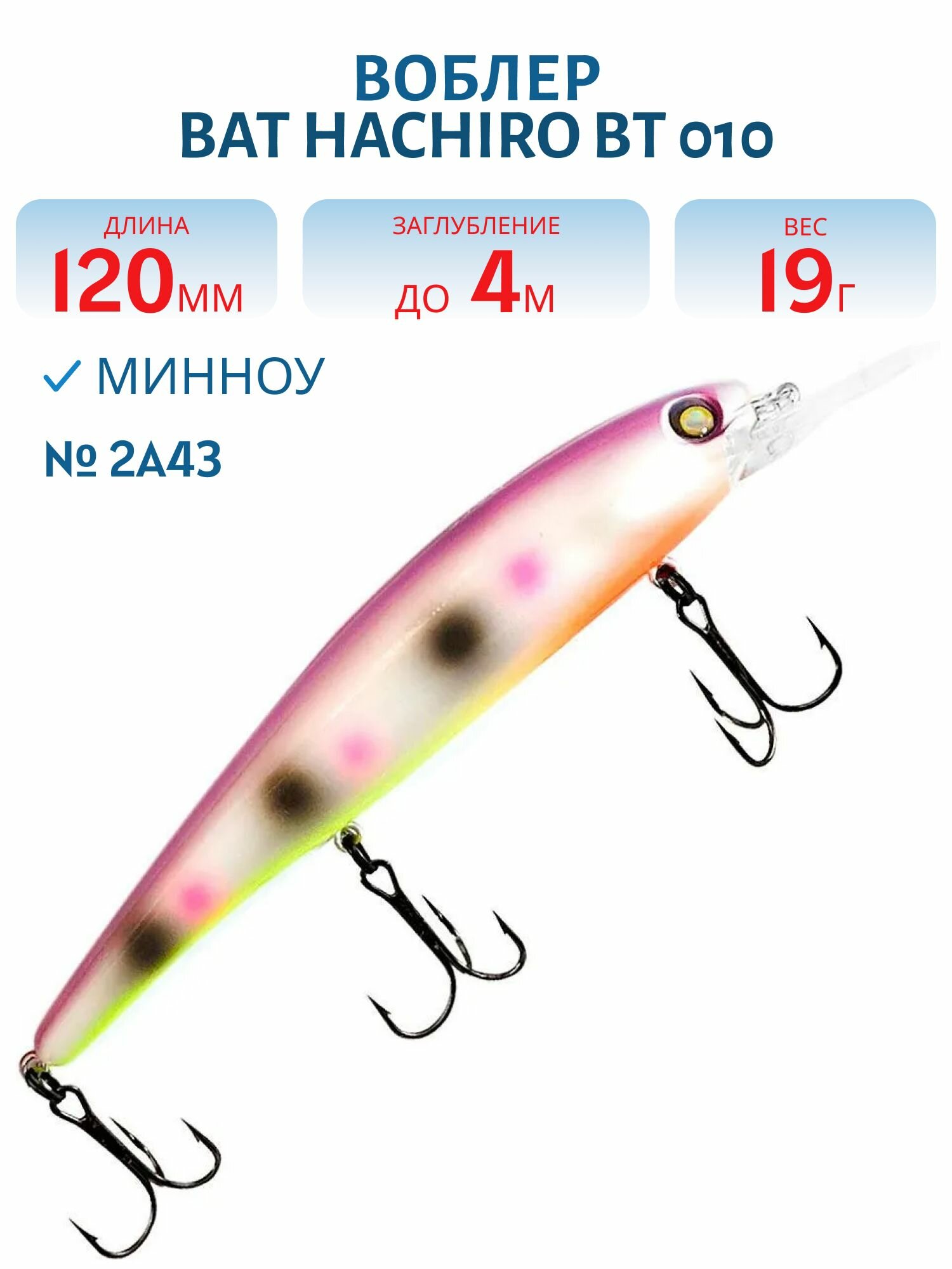 Воблер BAT HACHIRO BT 010, 120мм, 19 гр, 0-4 м, цвет #2A43
