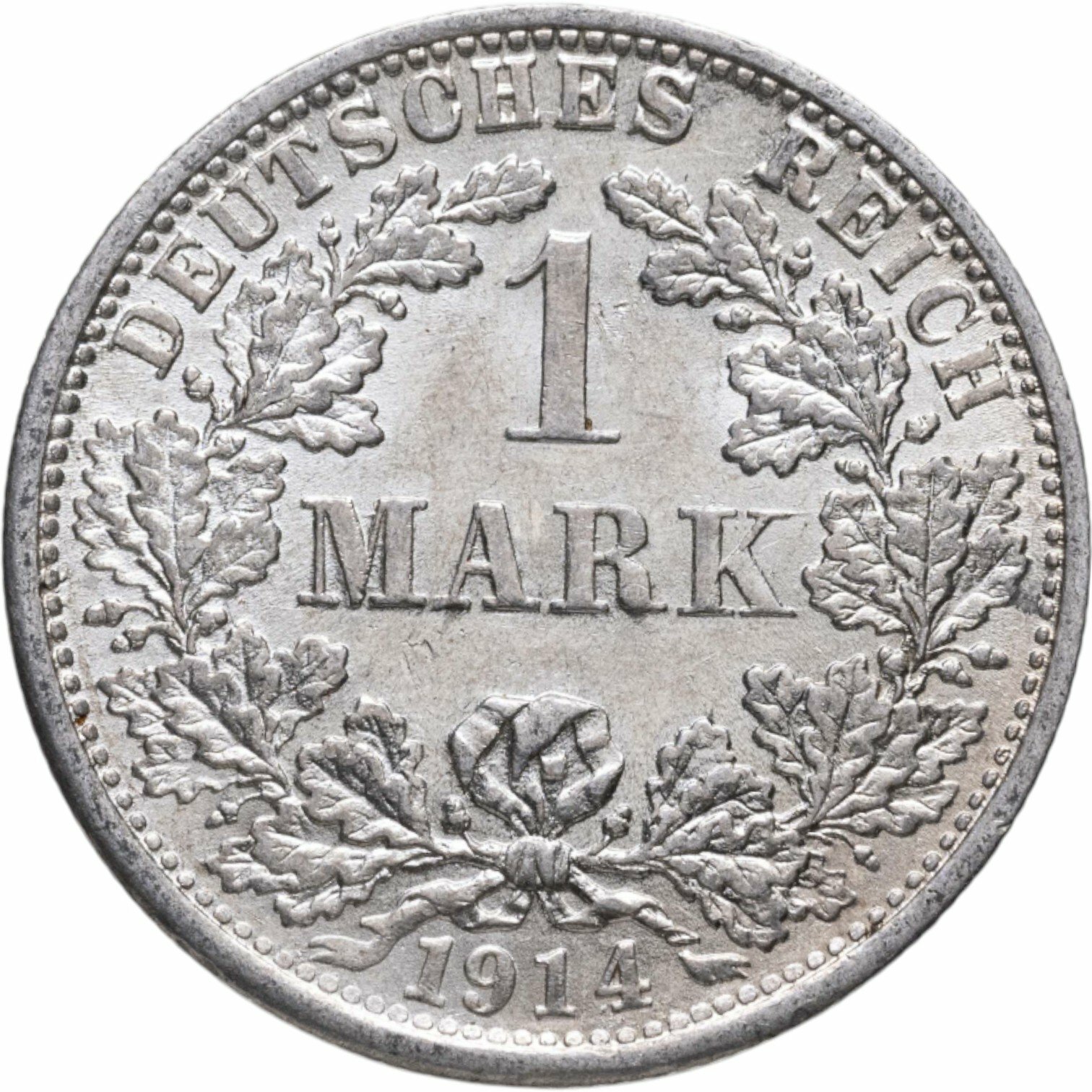 Германия 1 марка 1914 Знак монетного двора: "F" - Штутгарт, Серебро 900, в сохранности UNC