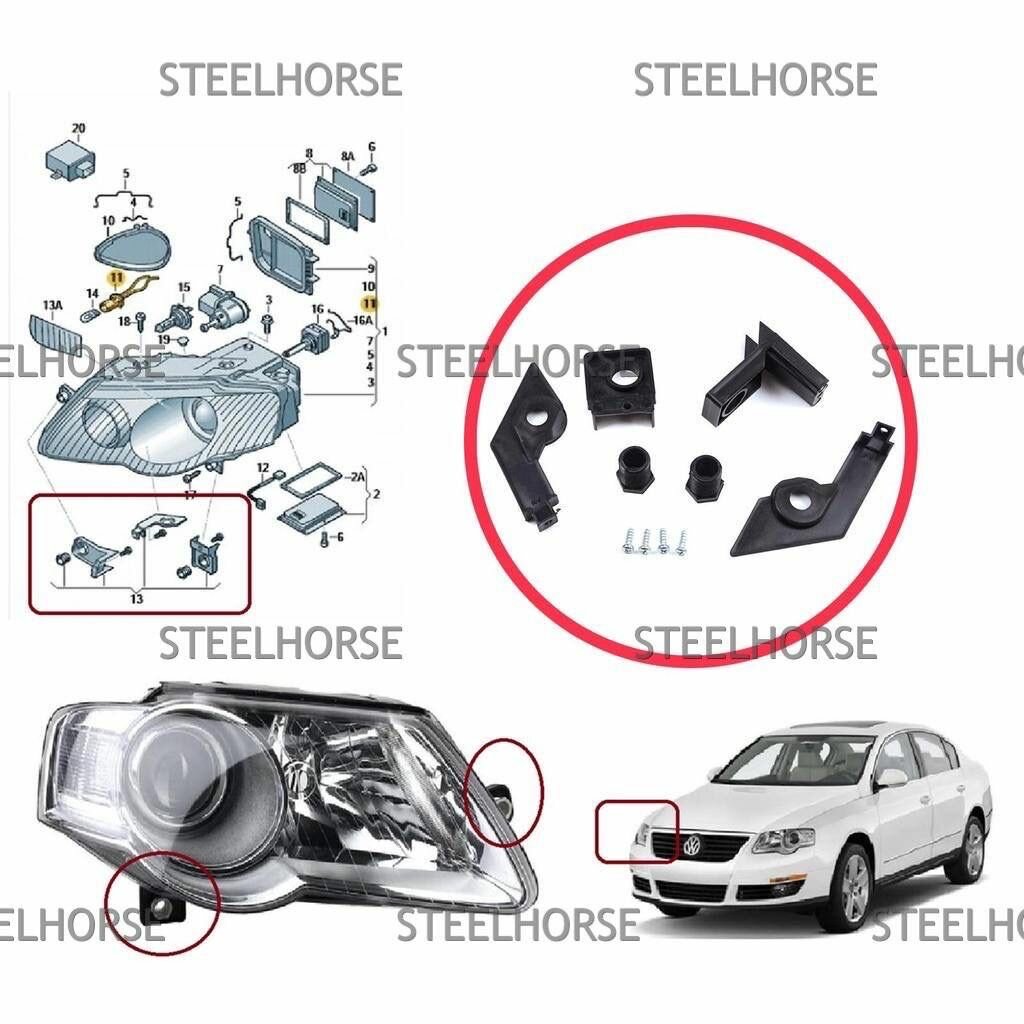 Кронштейн фары правой (к-кт) VW Passat B6 2006-2011