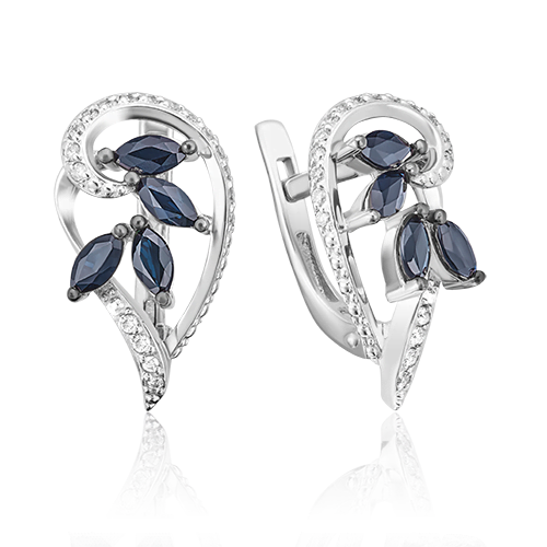 Серьги, белое золото, 585 проба, сапфир, бриллиант