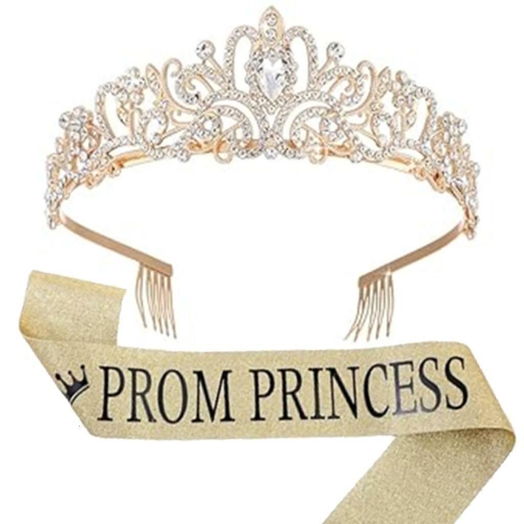 Мужская корона и лента на День рождения, принцесса выпускного вечера Золотая