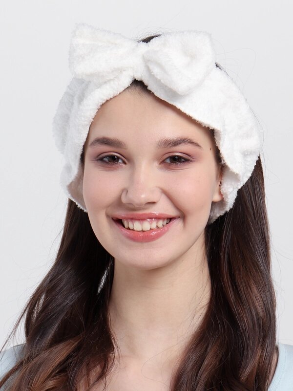 Повязка на голову косметическая, плюшевая, с бантом