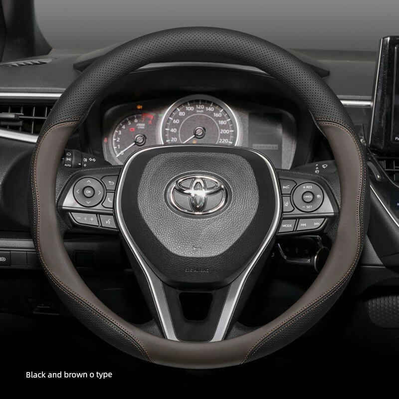 Ультратонкий чехол на руль для Toyota Camry, Corolla, RAV4 Hybrid - Черно-коричневый - Премиальная кожа