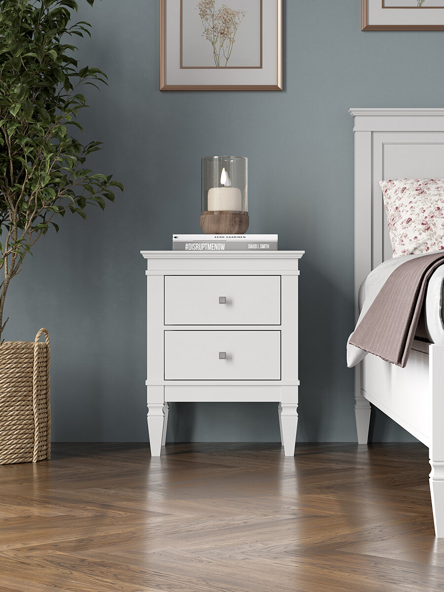 Тумба прикроватная ММЦ Спальня Ольса -С 02 (белый лак) из массива сосны