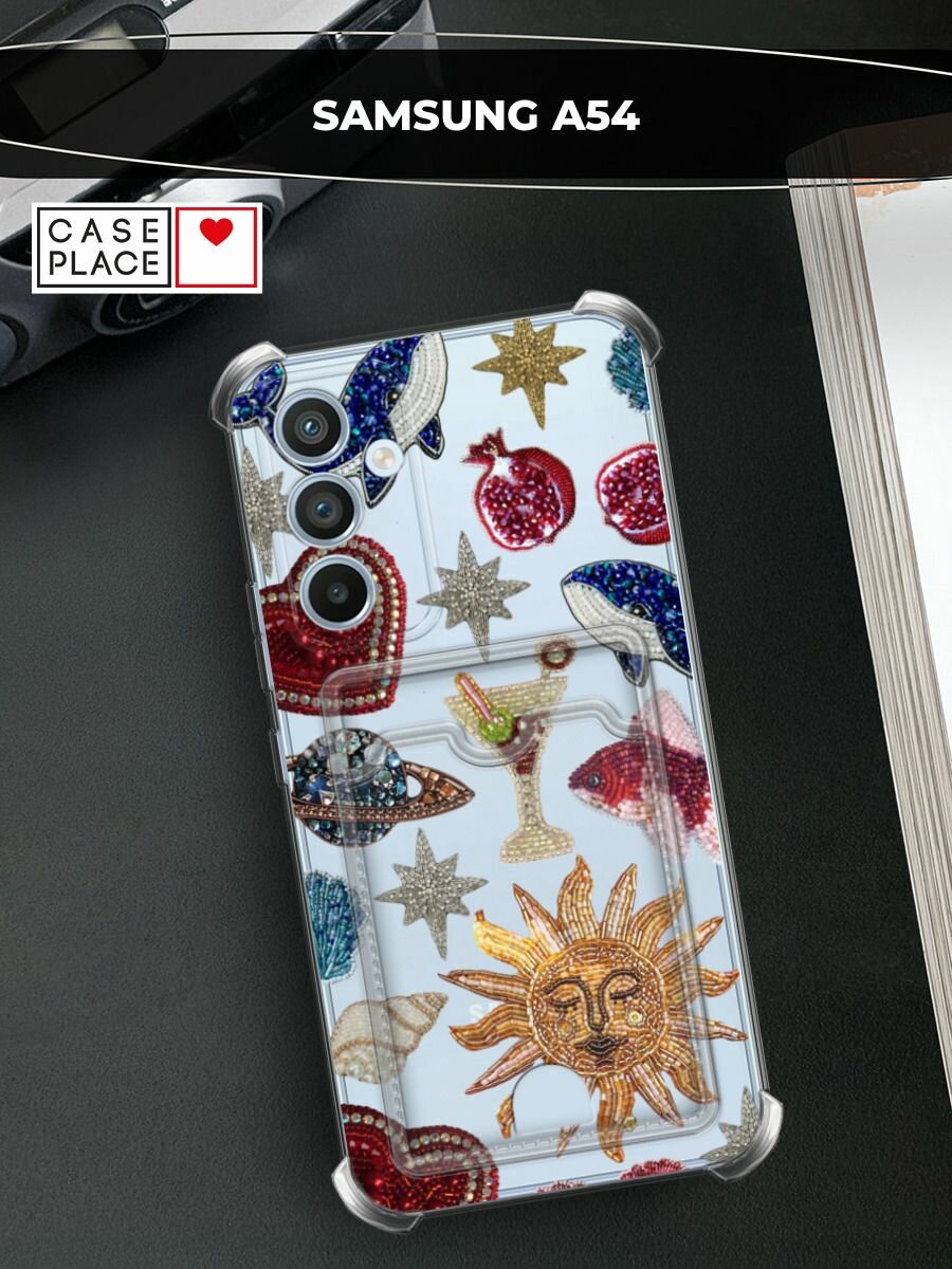 Чехол на Samsung Galaxy A54 5G (Самсунг Галакси А54 5G) с картой и принтом Паттерн из страз