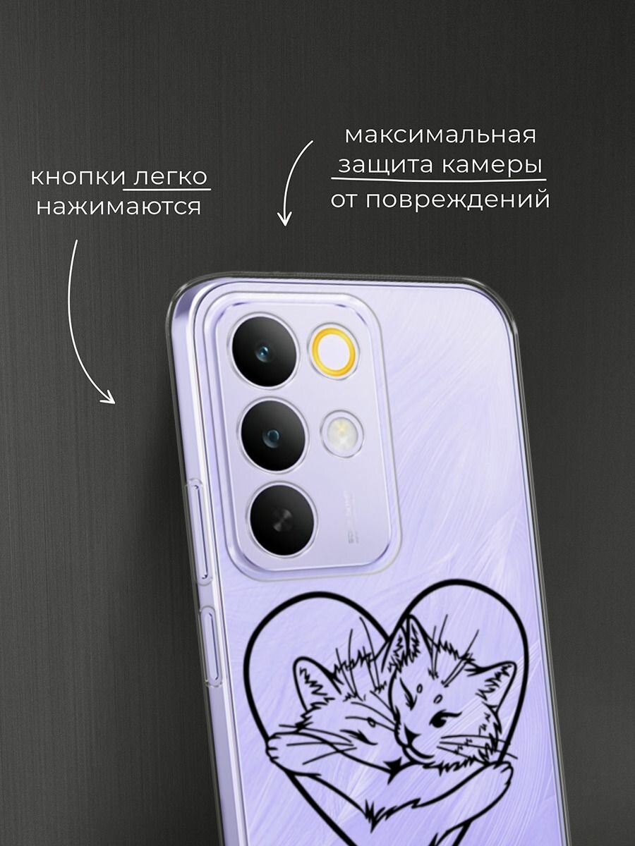 Чехол на Realme C85 / Реалми C85 с принтом Влюблённые котики рисунок 3, прозрачный — фото 1