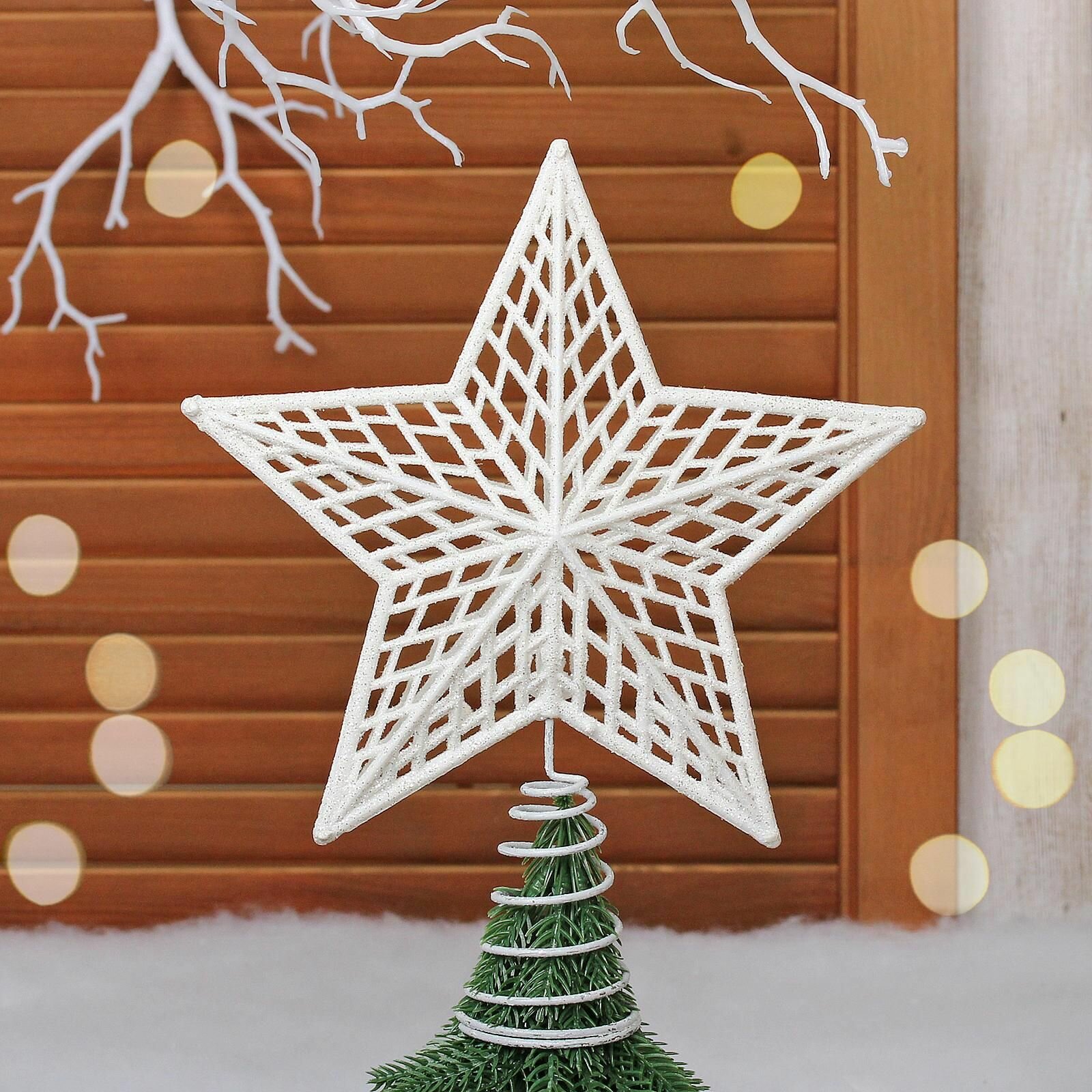 Звезда на ёлку Серпантин 20х23 см "Паутина", Серебряная