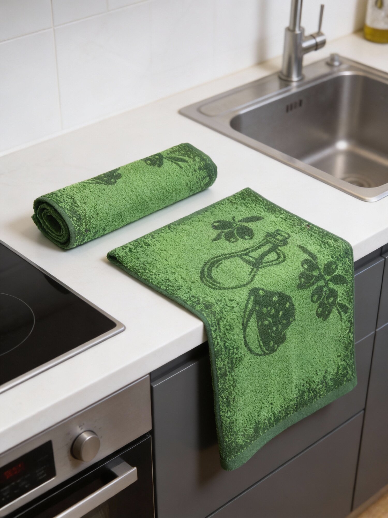 Махровые кухонные полотенца 2 шт, 30x55 см, полотенца для кухни, для рук, хлопок 100%, зеленый