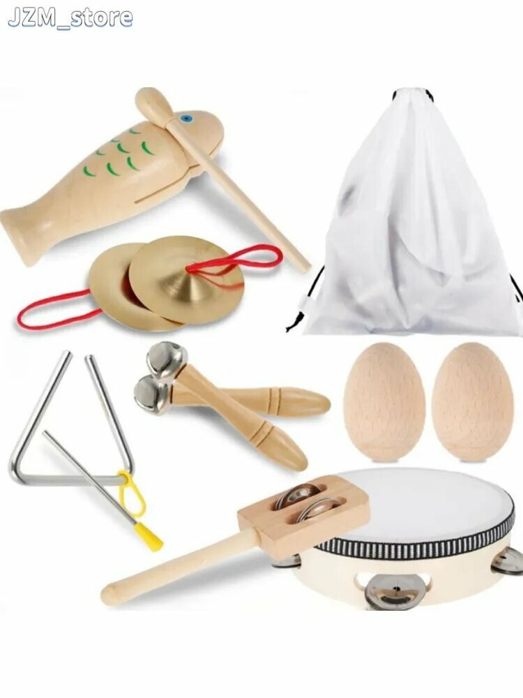 Набор перкуссии из 8 предметов. Дерево. Мешочек для хранения в комплекте. M&M