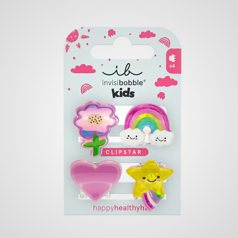 Мини заколки-крабики для волос детские CLIPSTAR KIDS Happy World 4 шт INVISIBOBBLE CLIPSTAR KIDS Happy World Заколка 4 шт