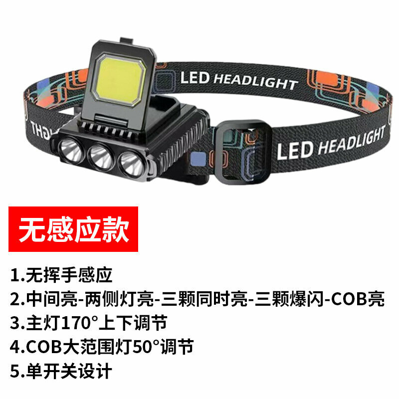 Новая трансграничная сенсорная фара, перезаряжаемый фонарик с сильным светом на голове, уличный фонарь для бега и езды