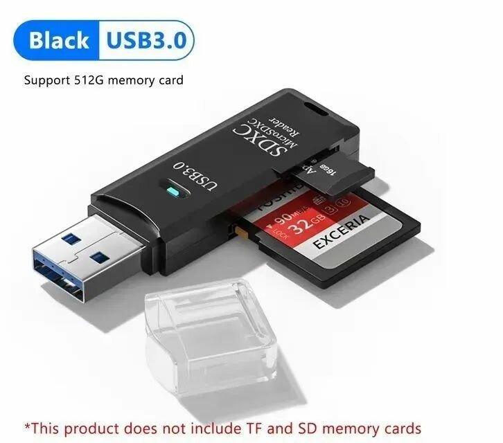 Адаптер для чтения карт SD/MicroSD/TF USB 3.0 Высокоскоростной картридер для компьютера, ноутбука, передача фото и видео файлов с карт памяти