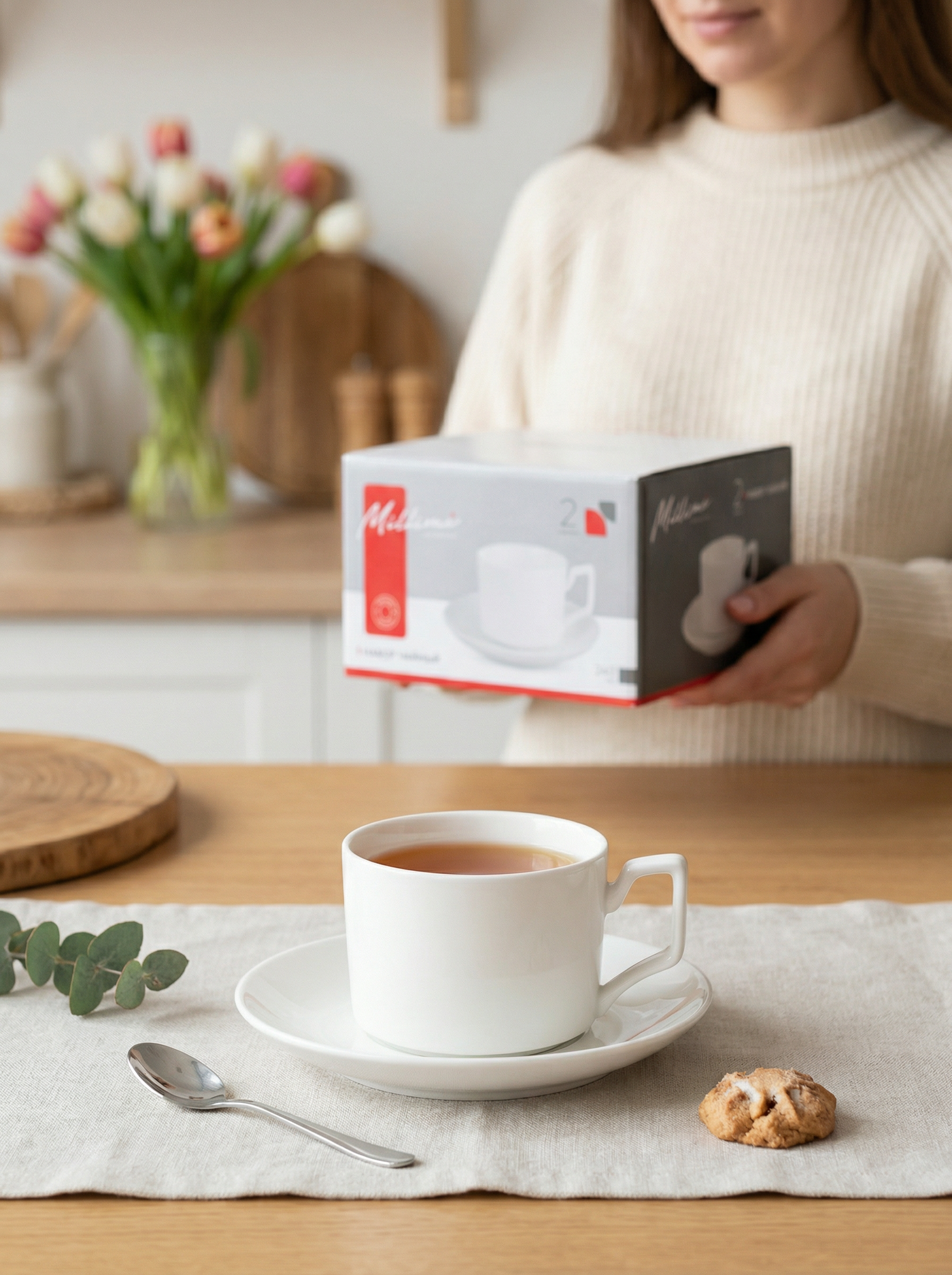 Чайная пара подарочная 2 предмета, чашка с блюдцем 240 мл, фарфоров