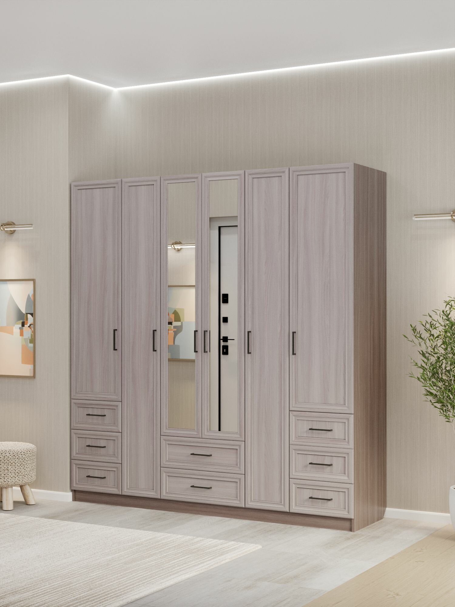 InHouse Шкаф распашной ШК-6/6 Анкор темный/светлый 200х52х210, фасады МДФ