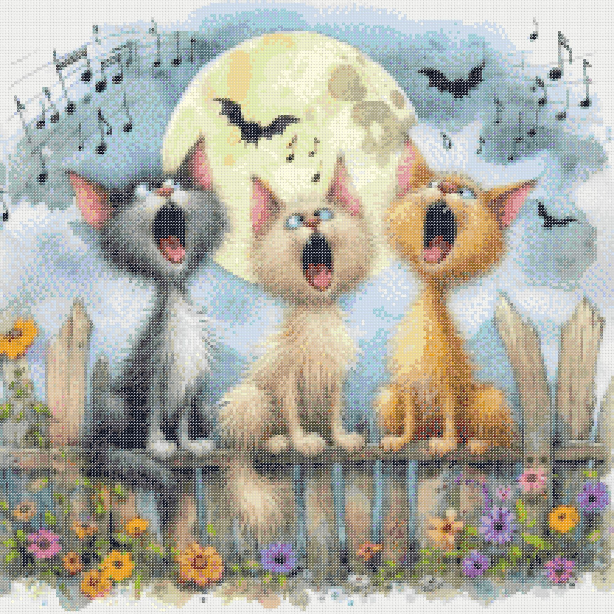 Схема вышивки бисером Мартовские коты (на бумаге, без бисера и ткани) 128х128 стежков (25х25 см) 64 цвета