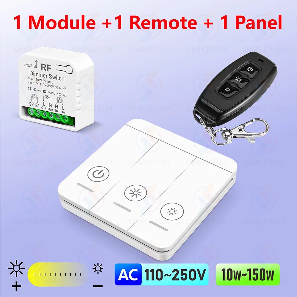 Беспроводной диммер SLMPLEFUN DIMMER01+WP073DIM+KT07DIM 1Receiver 1Panel 1R