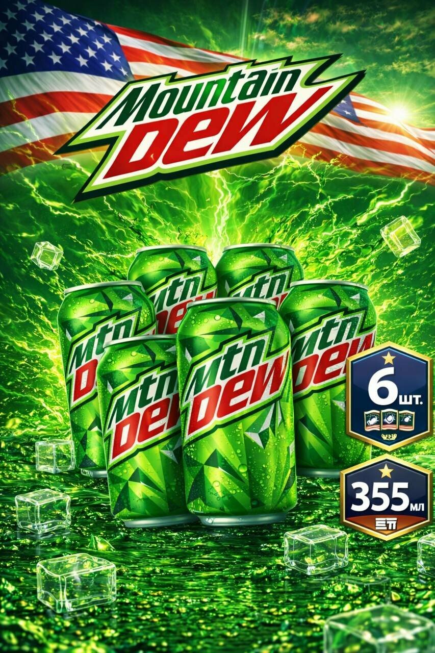 Газированный напиток Mountain Dew (Маунтин Дью), США, 355 мл х 6 шт