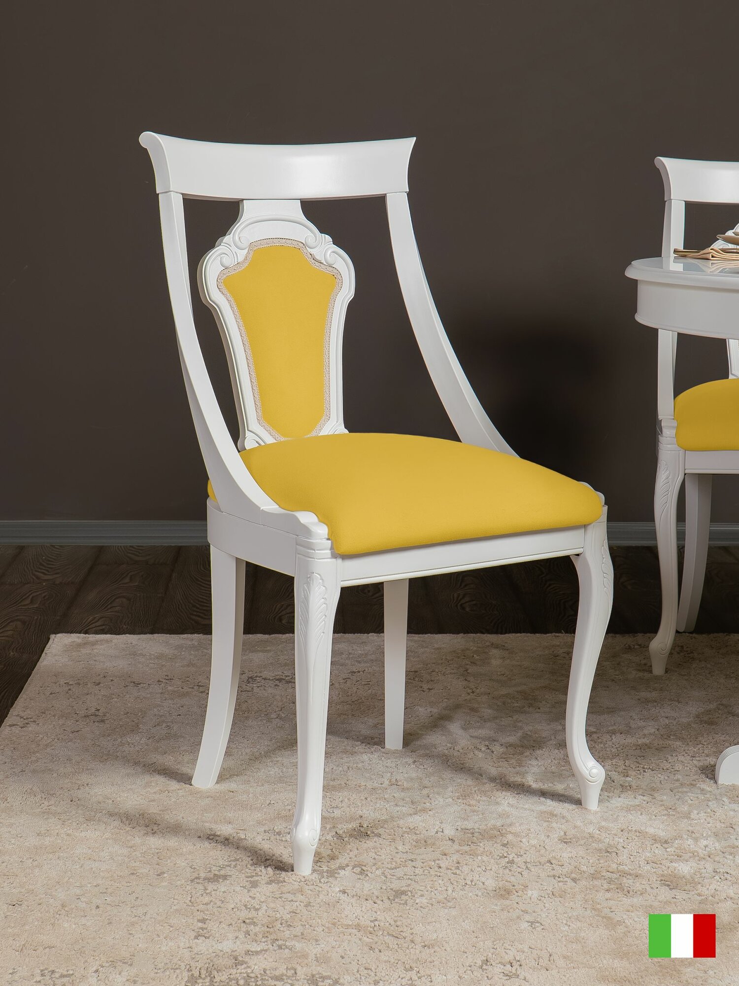Стул деревянный патриция, массив бука, эмаль белая , без патины , жёлтый