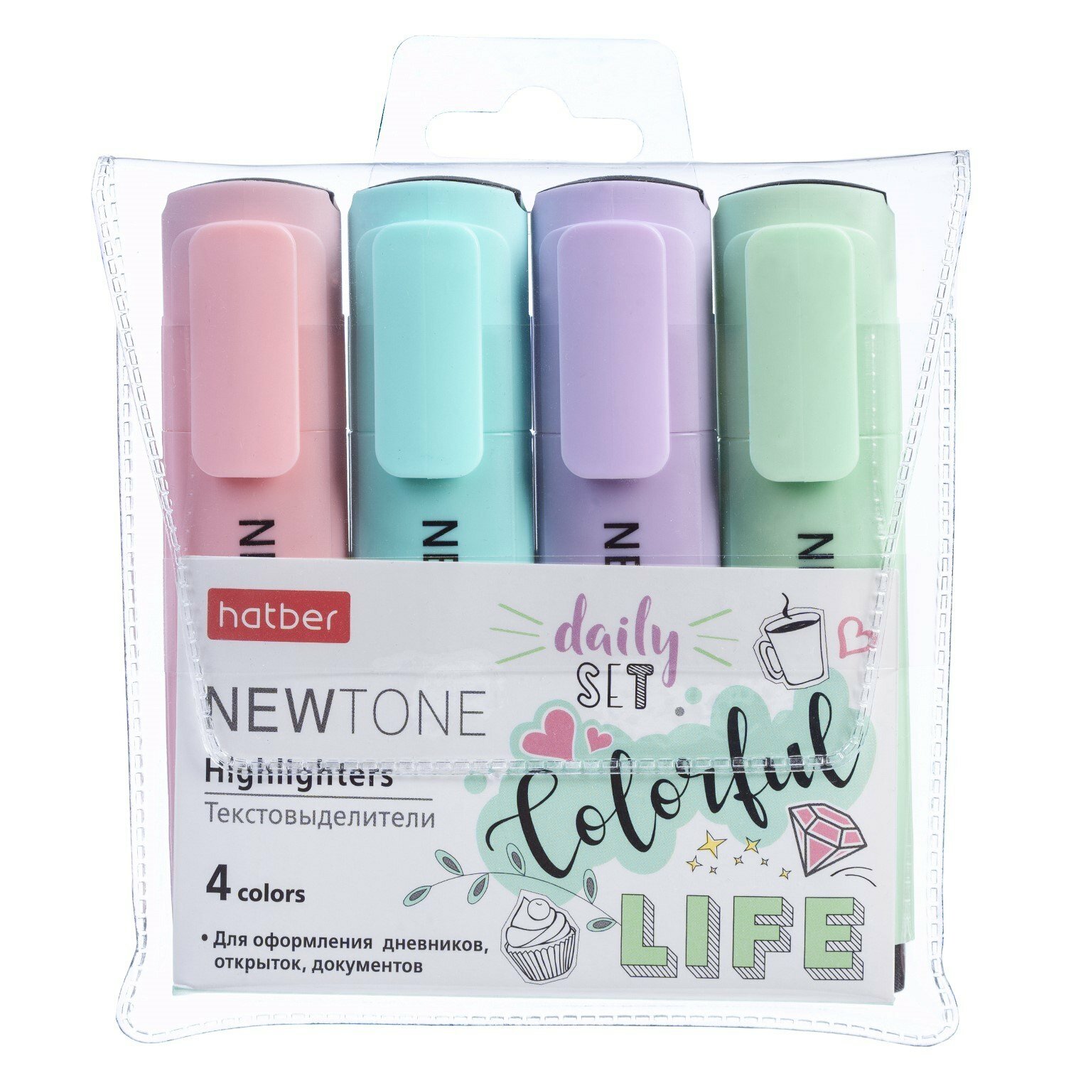 Текстовыделители 4 цвета "Newtone Pastel", Hatber
