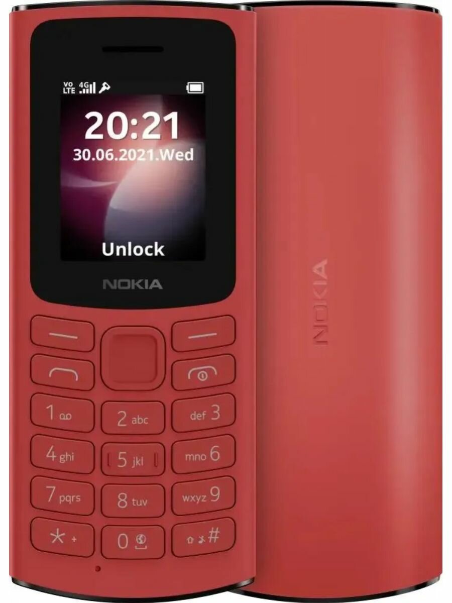 Мобильный телефон Nokia 106, 2 SIM-карты, слот для карт памяти, красный
