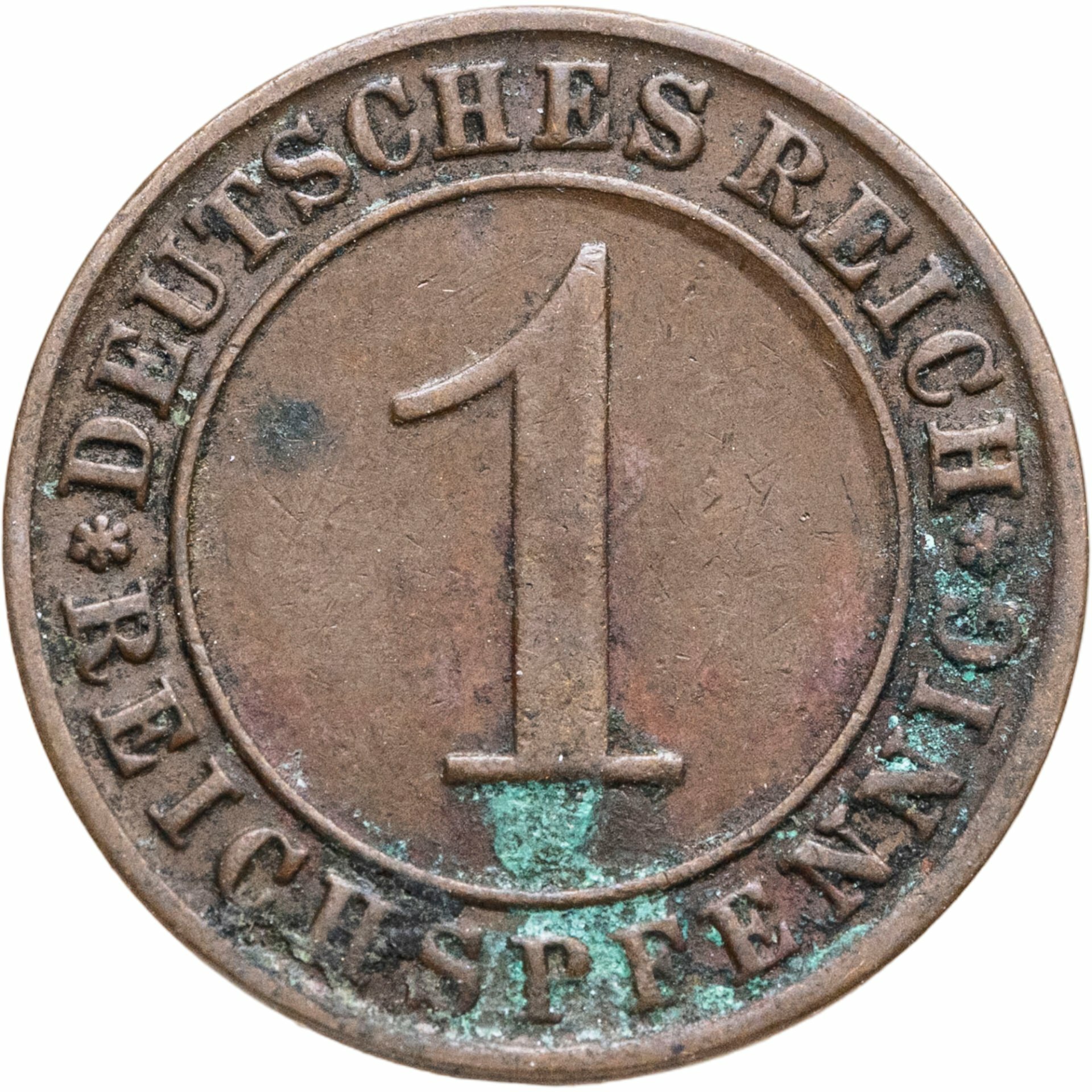 Германия 1 рейхспфенниг reichspfennig 1927, знак монетного двора "D" — Мюнхен, Бронза, в сохранности VF-XF