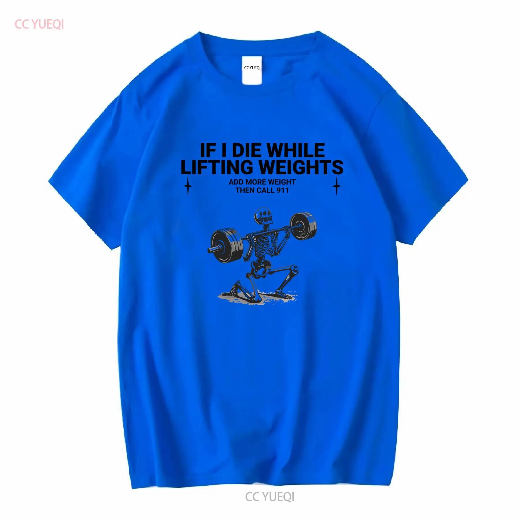 Футболка синяя "If I Die While Lifting" L
