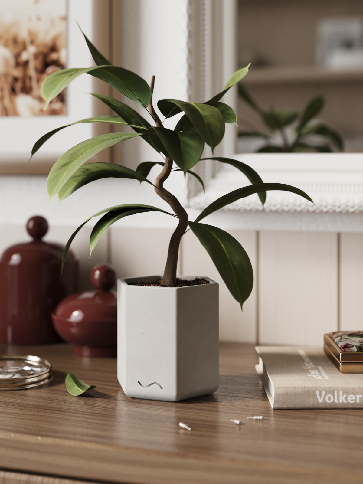 Кашпо, горшок для цветов, кактусов и суккулентов Sakura, 0.5 л, 11х11х10 см, бетон, розовое матовое