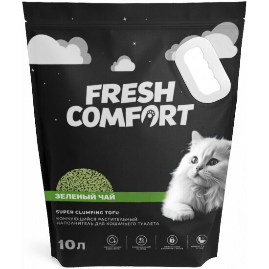Наполнитель для кошачьих туалетов Fresh Comfort наполнитель тофу комкующийся с ароматом "Зеленый чай", 10 л