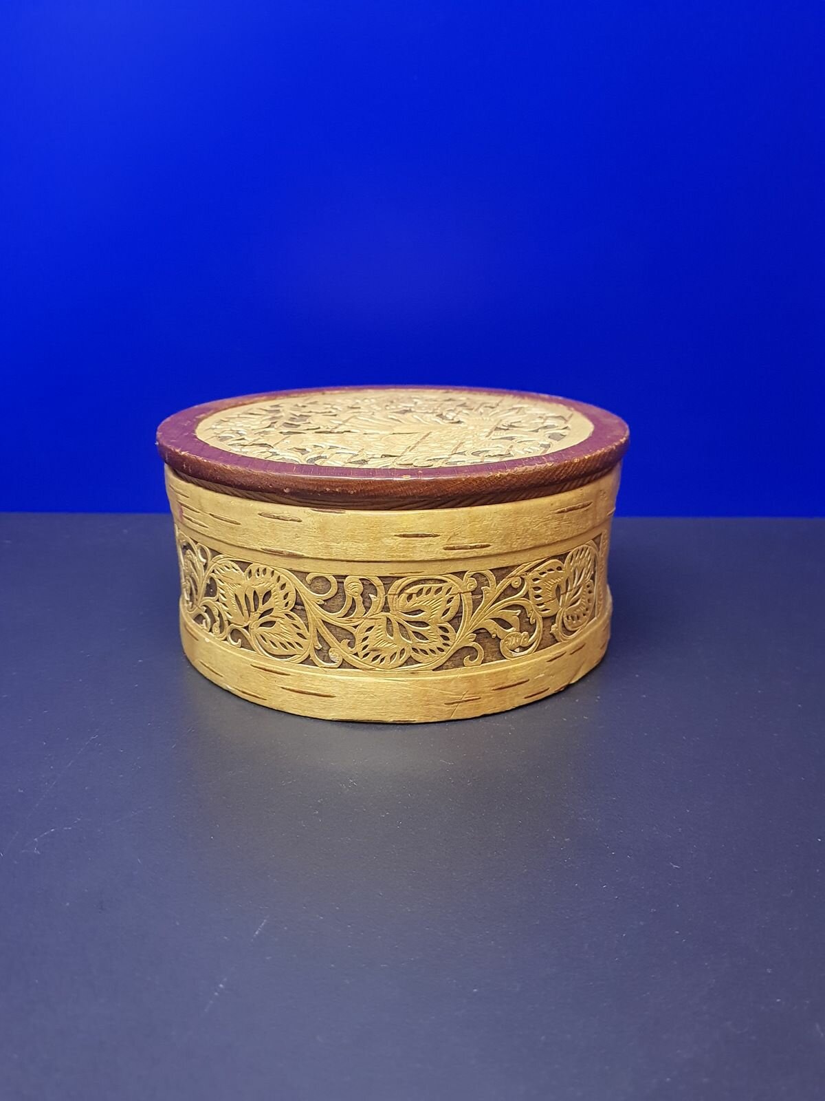 Шкатулка берестяная Вологодские узоры, 13см, винтаж СССР 70-80е