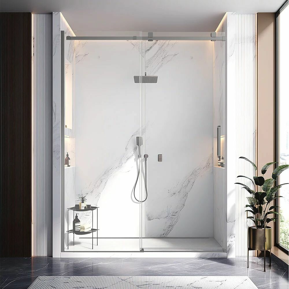 Душевая дверь в нишу Veconi Vianno раздвижная VN-75GR, 150х200 см, стекло прозрачное, профиль брашированный графит VN75GR-150-01-C4