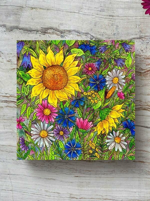 Открытка квадратная поздравительная с конвертом "Яркие цветы"