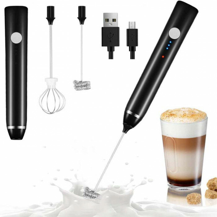 Мини-миксер ручной, USB, капучинатор для молока, черного цвета