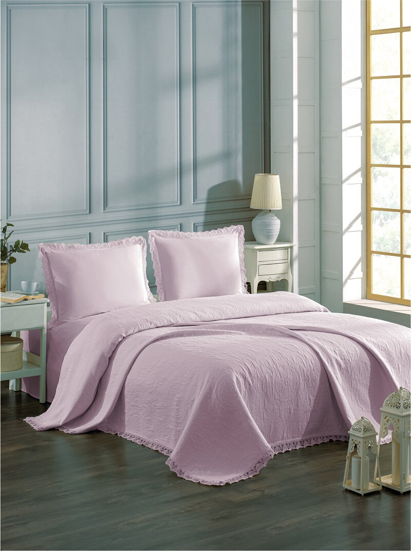 Покрывало хлопкове с гипюром Calista лиловый Doco (лиловый), покрывало 220x240