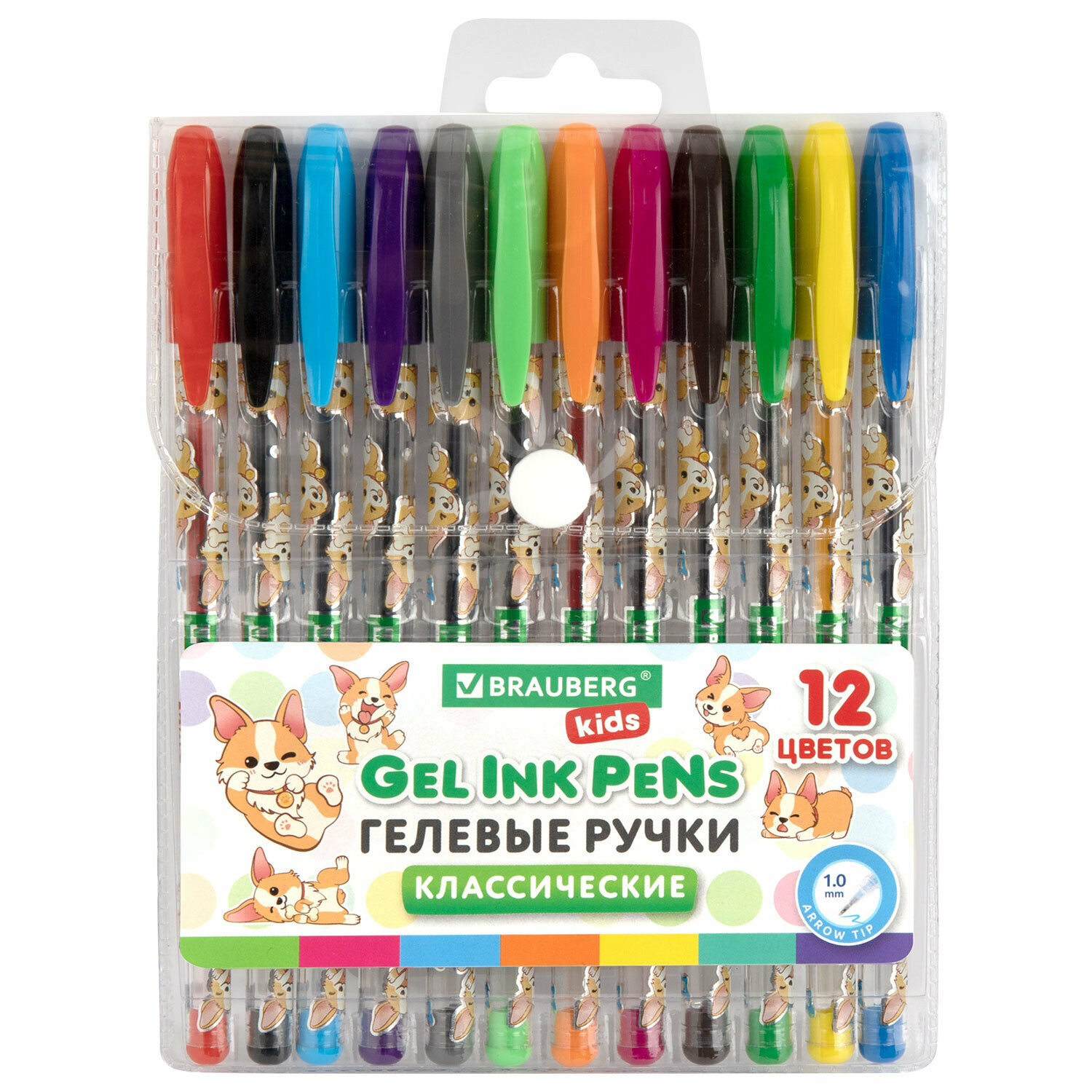 Набор ручек Brauberg Kids Cute Animals, гелевые, классические, 12 цветов, корпус с печатью, узел 1 мм, линия письма 0.7 мм 144445