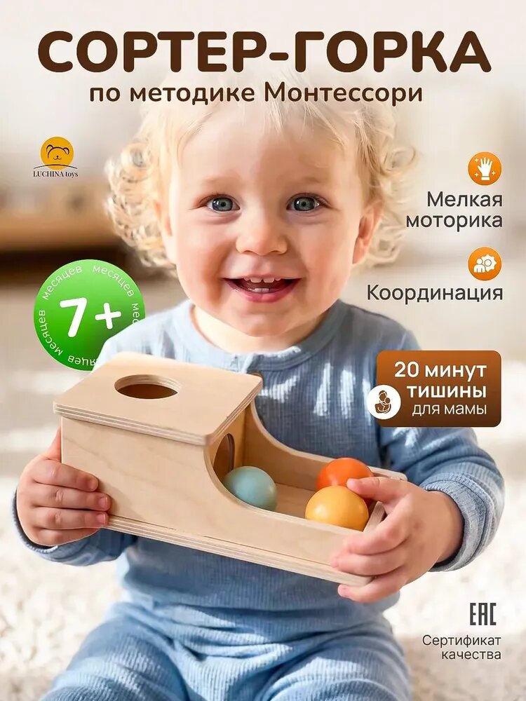 Сортер монтессори лунка с шариком для малышей до 1 года