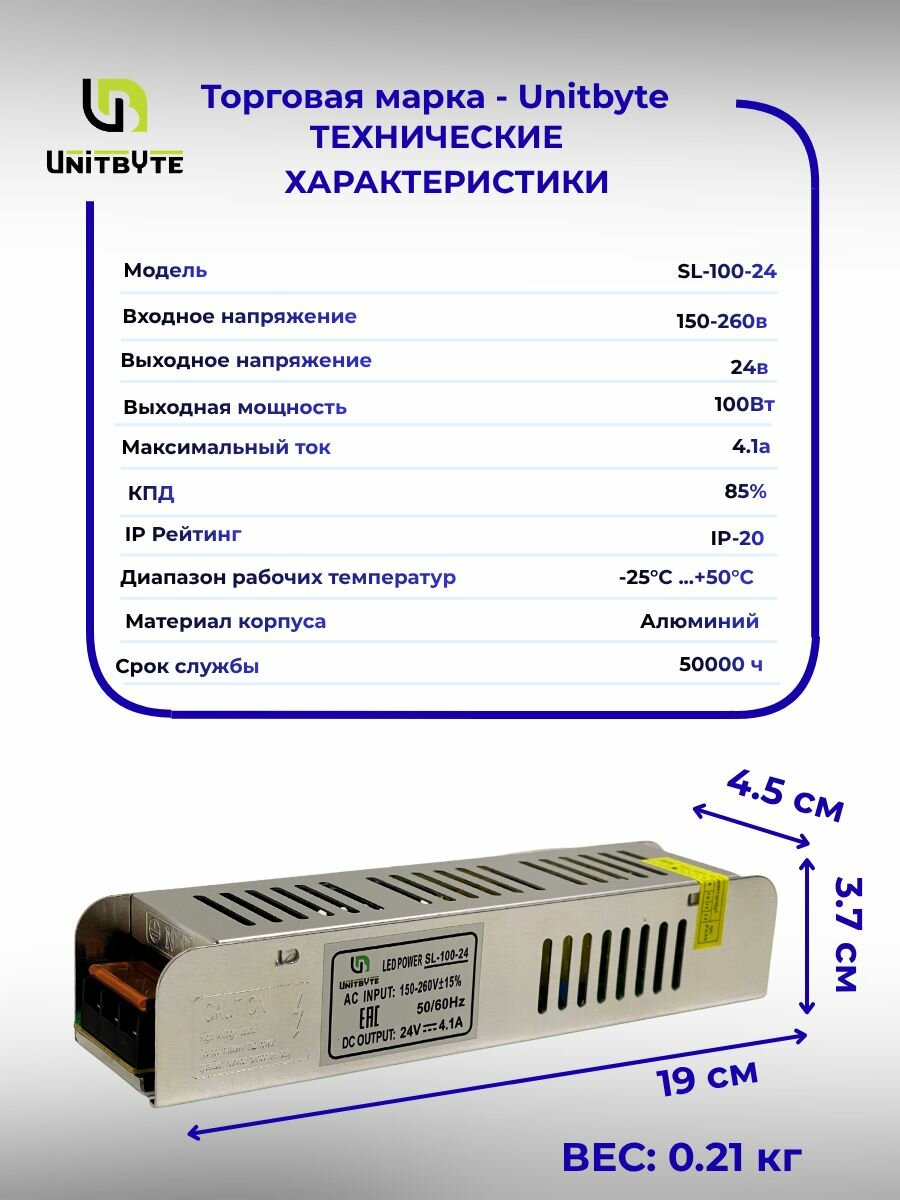Блок питания SL/24V/100W/4.1A/IP20 — фото 1