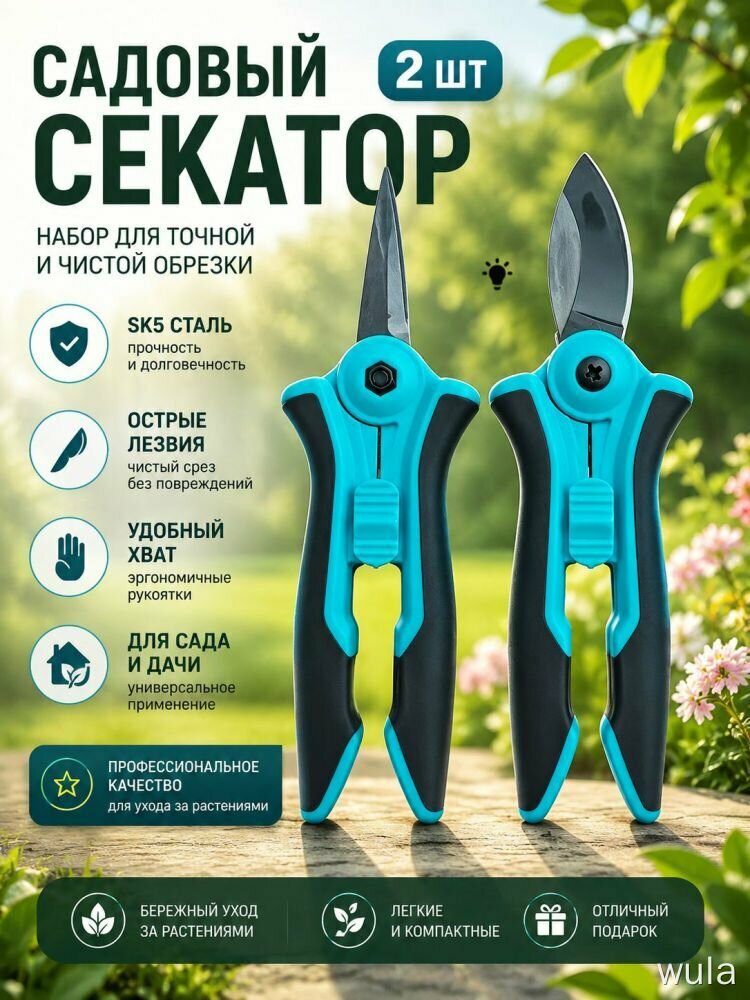 Секатор wula 2 шт с ножами из стали SK5, острыми лезвиями, удобным хватом, для сада и дачи, для растений, секаторы