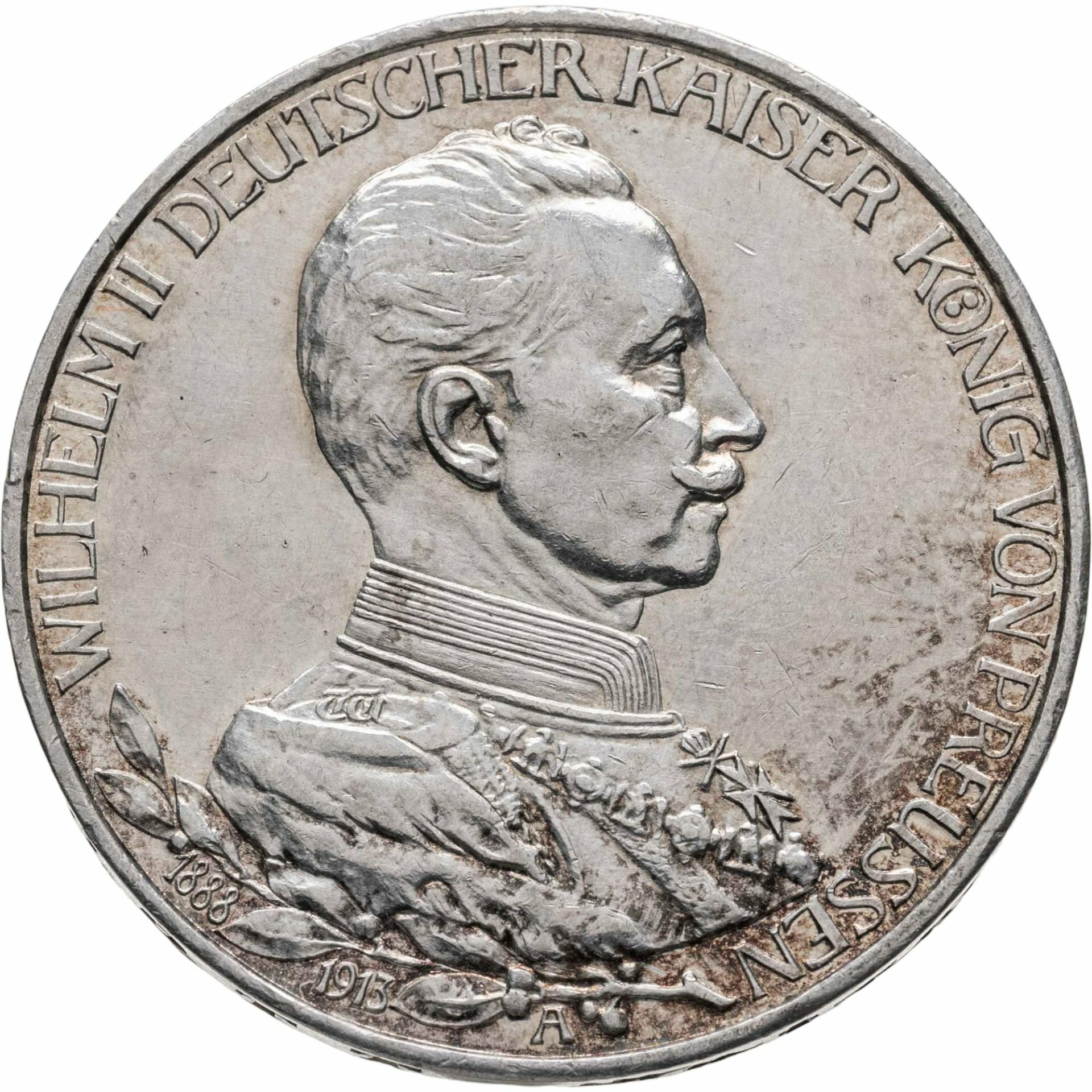 Германская империя Пруссия 3 марки 1913 "25 лет правления Вильгельма II", Серебро 900, в сохранности AU