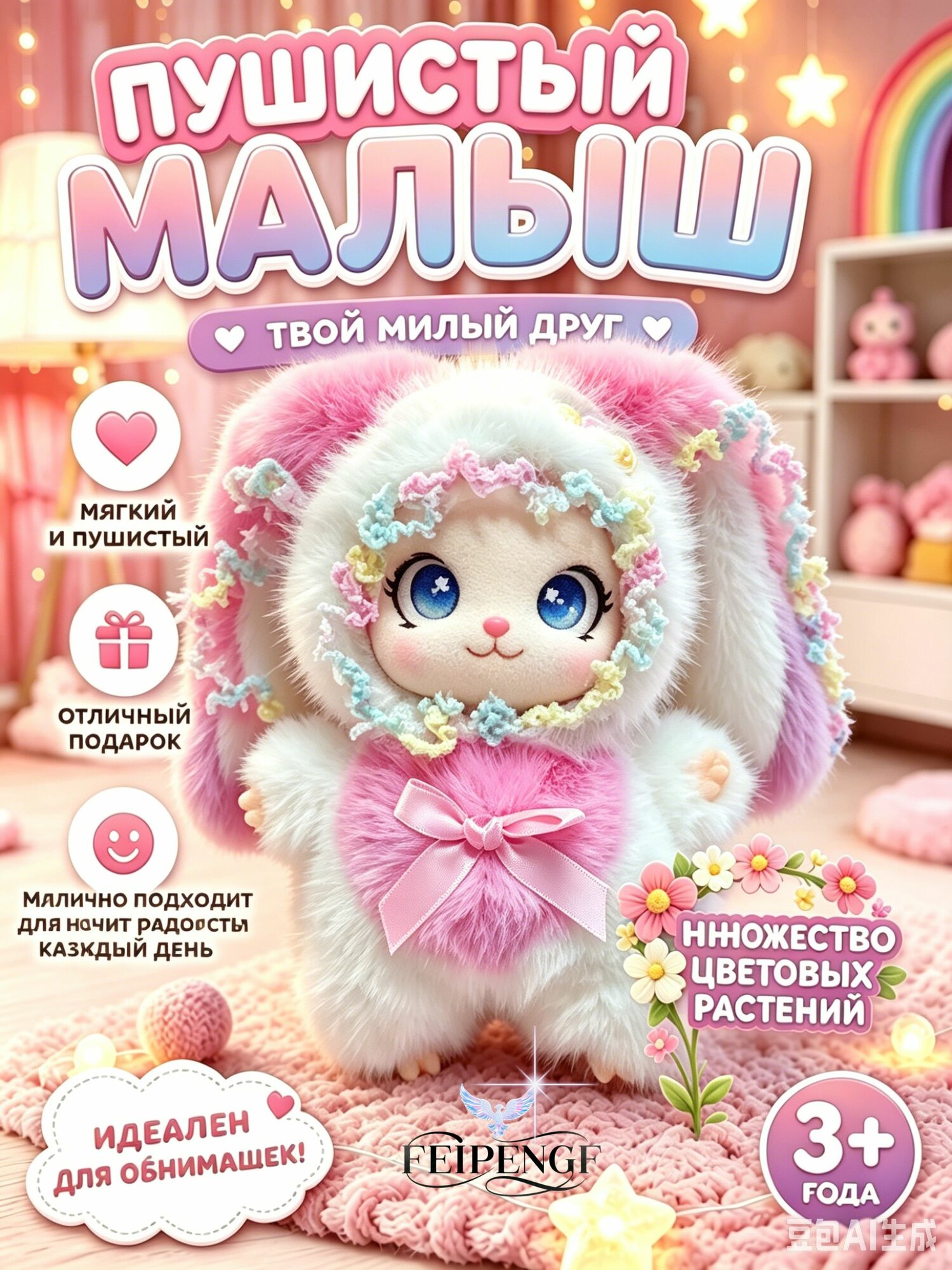 Мягкая игрушка Плюшевый кролик ручной работы DIY, милый брелок для рюкзака и ключей, подарок плюшевый брелок подвеска для рюкзака